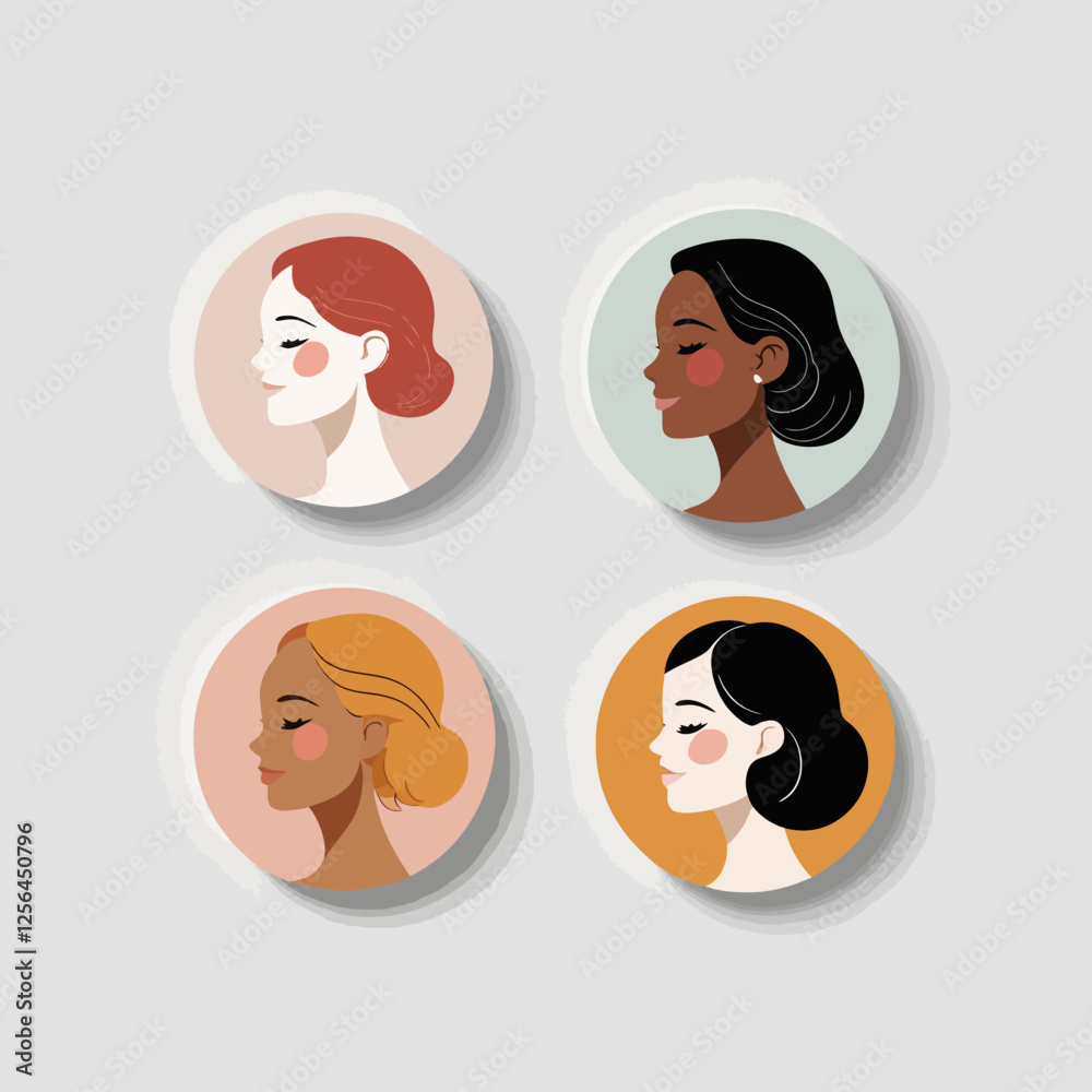 Set of various female avatars showing head portraits of young women in ...