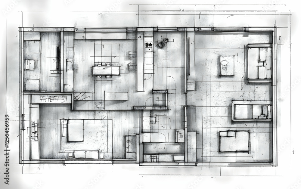 Stock-Foto „Architectural blueprints showcasing a complex floor plan ...