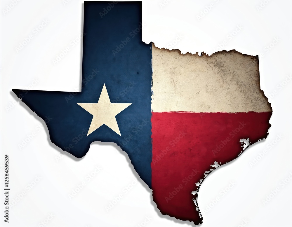 Texas state map outline with waving flag texture, patriotic rustic ...