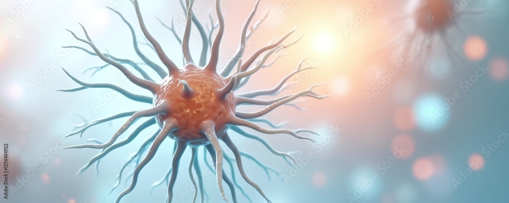 Illustration of cell affected by disease like multiple sclerosis. Close ...