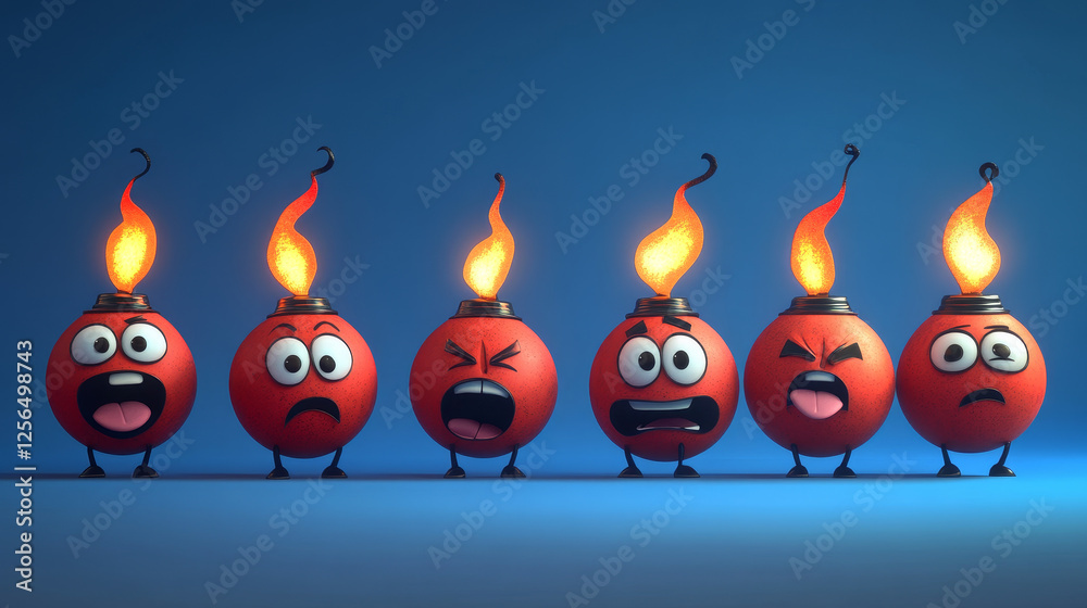 Cartoon bomb characters with wicks or fuses. Explosive, burst weapon ...