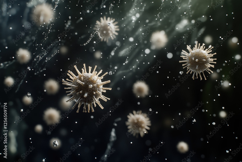 Microscopic organisms, viruses, and bacteria shown in a 3D scientific ...