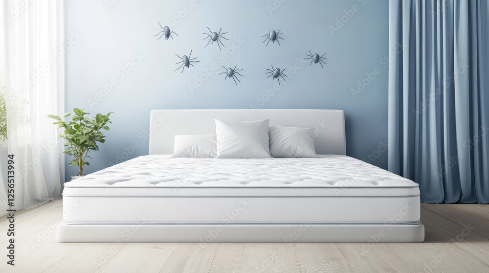Bed orthopedic memory mattress with crossed sign of mite bug, parasite ...
