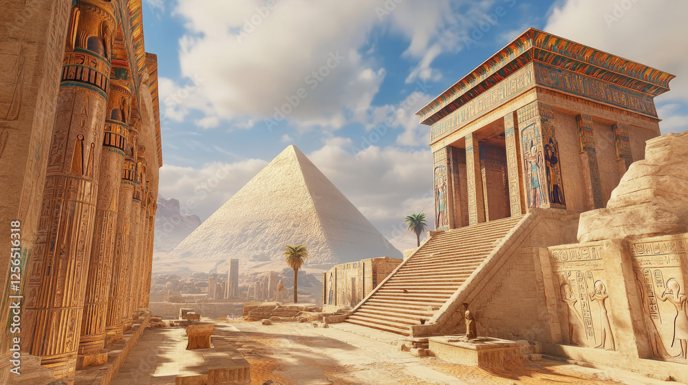 Djoser Pyramid in Egypt and Egyptian god Ausar vector card. Ancient ...