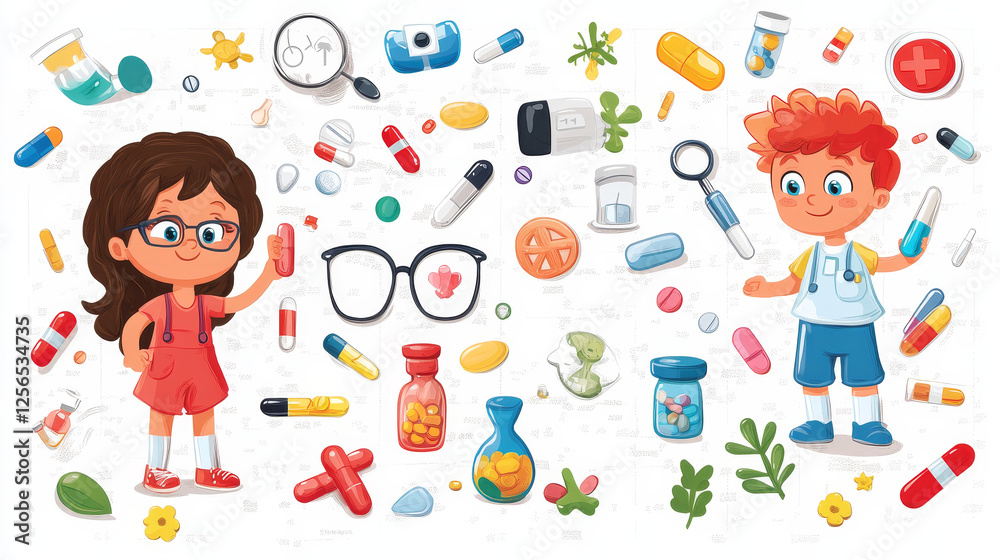 Cartoon pills and tablets on word search puzzle game worksheet. Kids ...