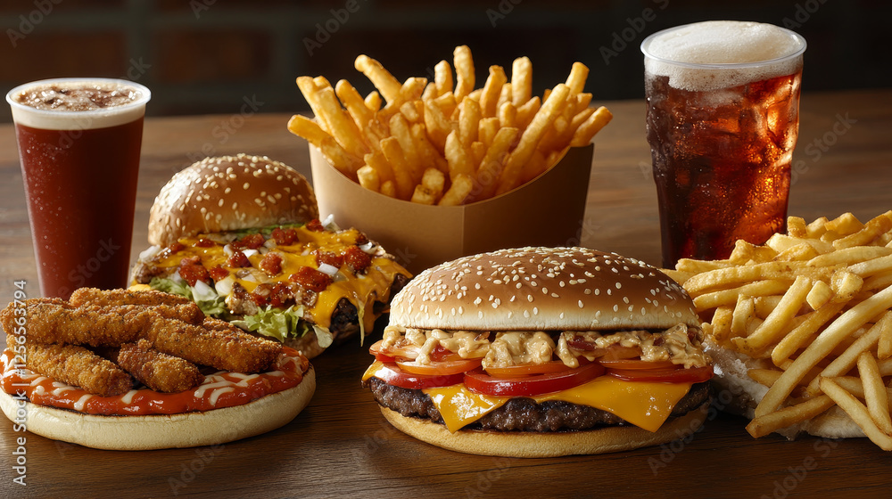 Fast food, takeaway meal banners, vector burger, hot dog, pizza and ...