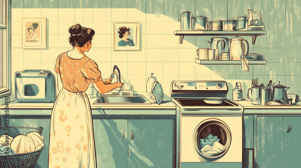 Housework vector infographics with graphs and charts of housewife or ...