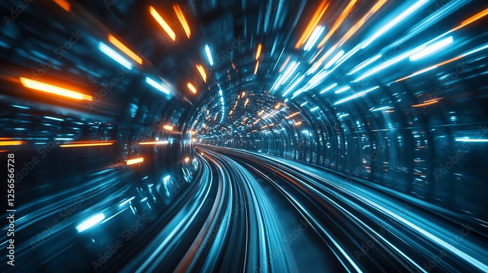 High-Speed Rail Through Neon Tunnel: A Futuristic Journey Stock ...