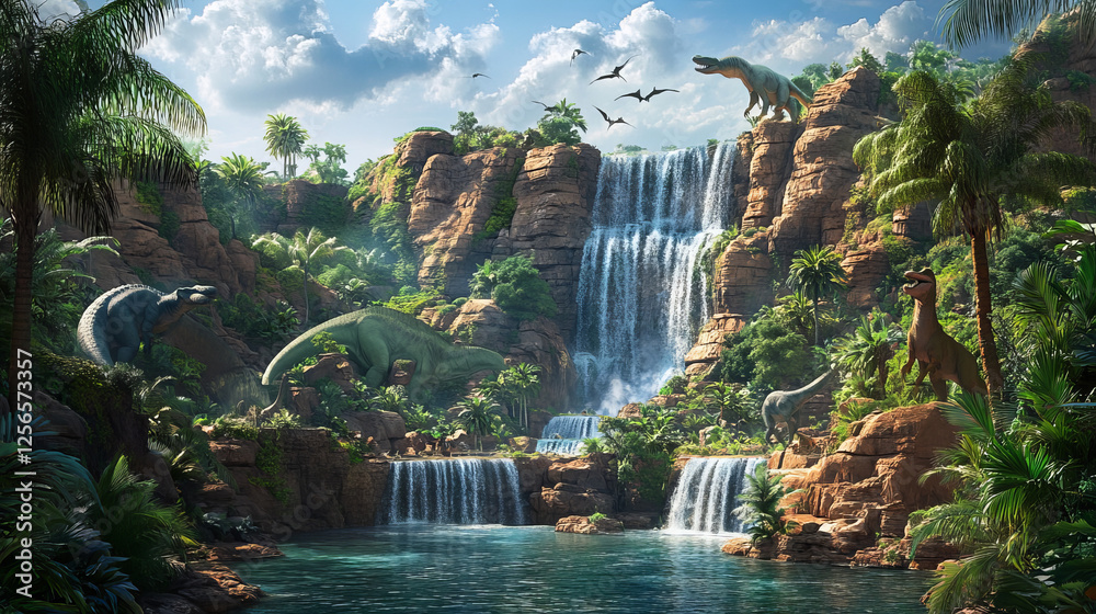 Prehistoric dinosaurs adventure park banner. Vector dino species, lush ...