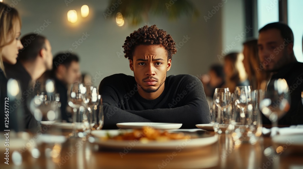 Displeased diner waiting for their food at a restaurant. Featuring a ...