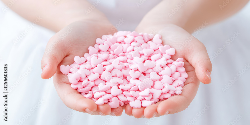 Little hearts in child girl hands. Concept of child love and affection ...