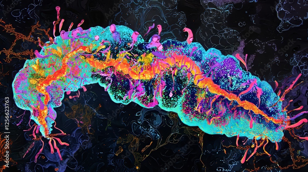 Microscopic view of Campylobacter jejuni, rendered with intricate ...
