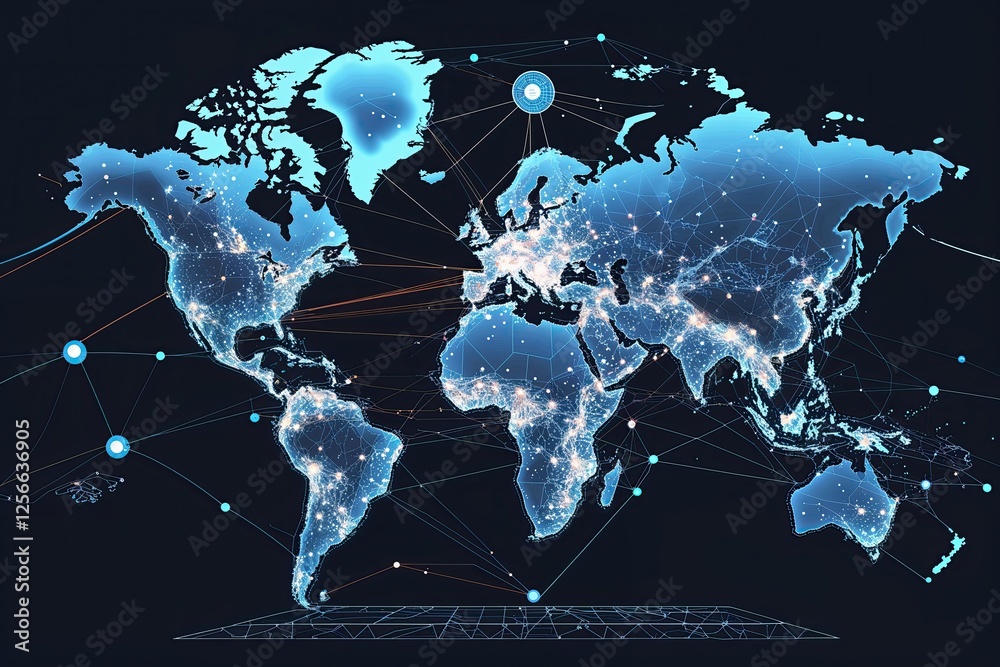 Global Digital Connectivity Map with Node and Line Visualization for Big Data Insights Stock ...
