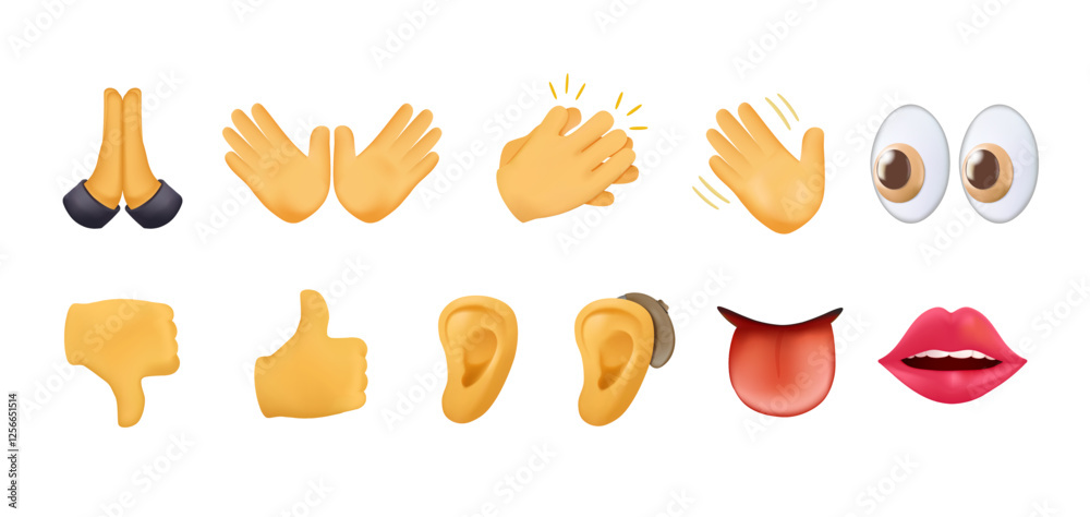 Hand emojis 3D icons set, gestures, stickers, emoticons 3D style ...