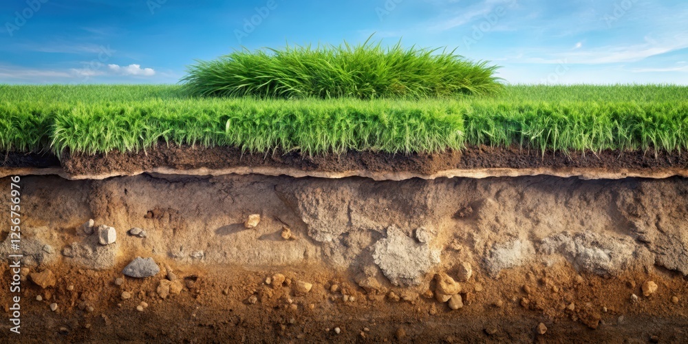 Underground soil layer with cross section showing erosion ground topped ...