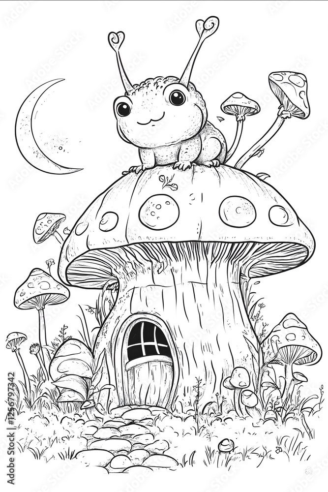 cute forest imp sitting on top of the house of a snail surrounded by ...