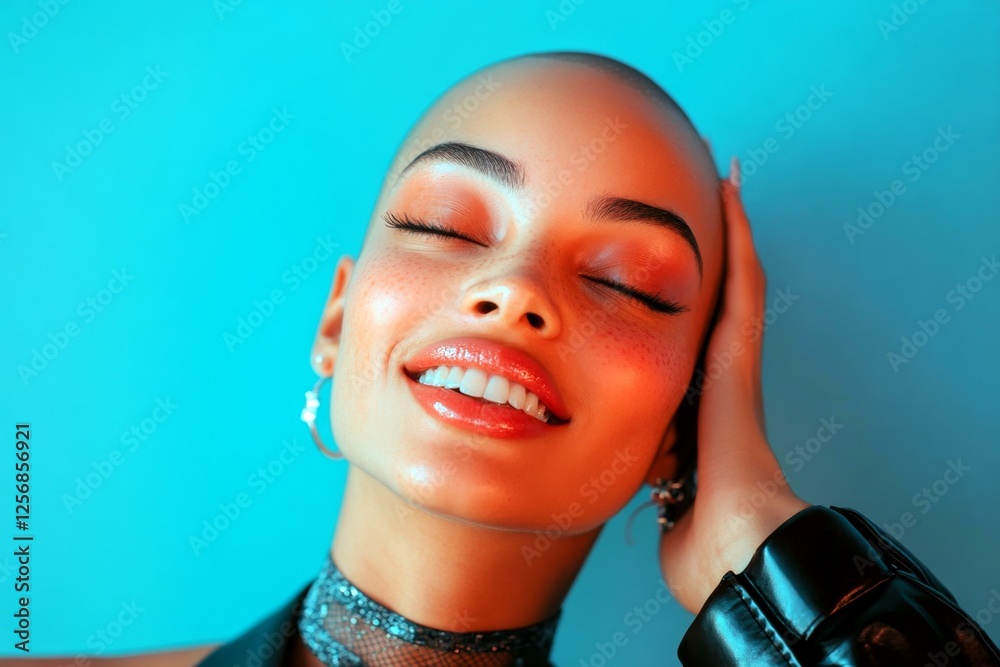 Short haircut - bald head - no hair. Stunning happy mixed-race girl ...