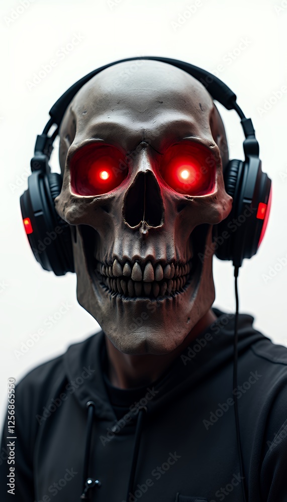 Stock-Foto „Cacn eyed man with scull full face in bright background ...