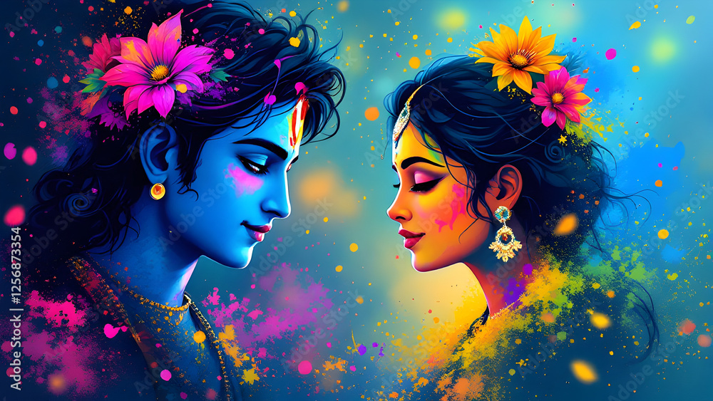 Lord krishna and goddess Radha playing Holi with colours, the festival ...