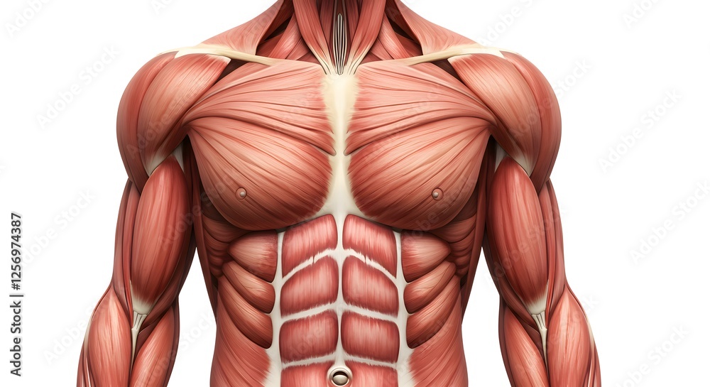 Anatomical Illustration of Upper Body Musculature Showing Shoulders ...