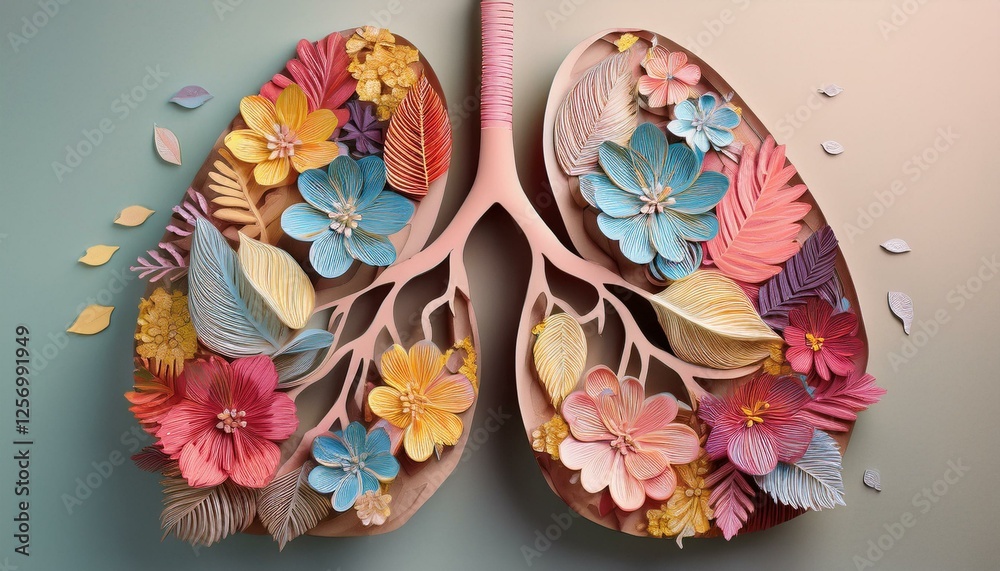 Paper art of lungs with colorful floral wallpaper photo for ...