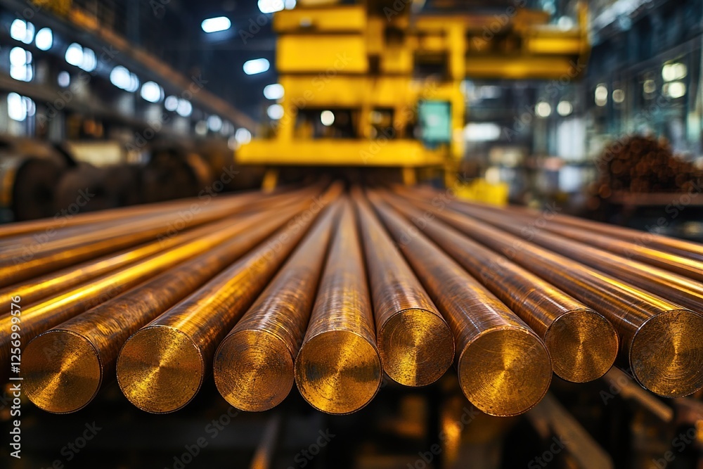 Metal Rods Production: Factory Manufacturing Process of Shiny Copper ...