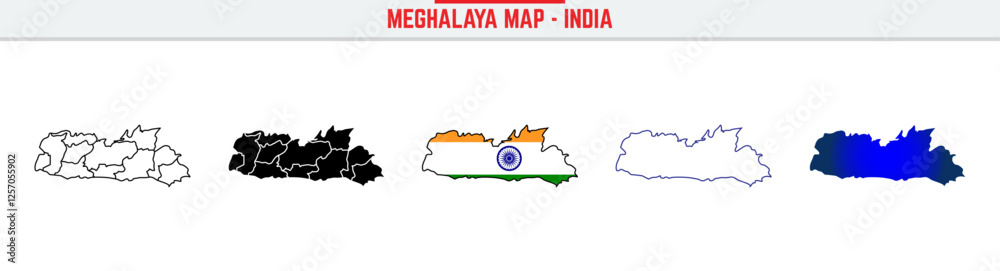 Meghalaya, State, ML, Outline Icon – India Map Silhouette Vector. India map editable stroke ...
