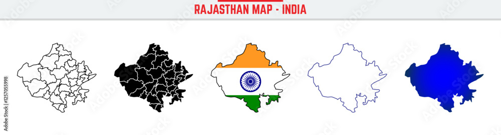 Rajasthan, State, RJ, Outline Icon – India Map Silhouette Vector. India ...