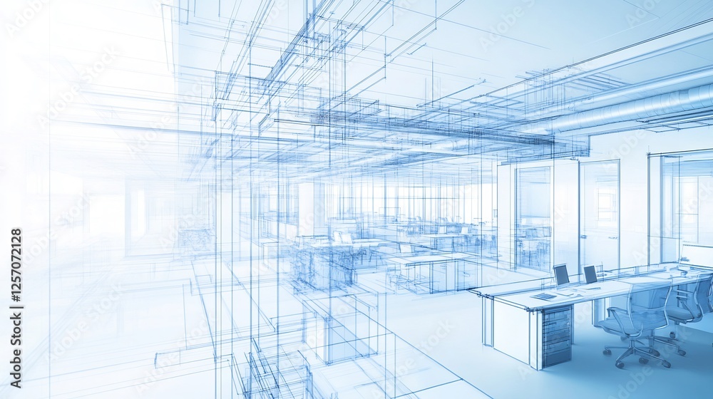 Blueprintstyle diagram of a new office infrastructure project focusing ...