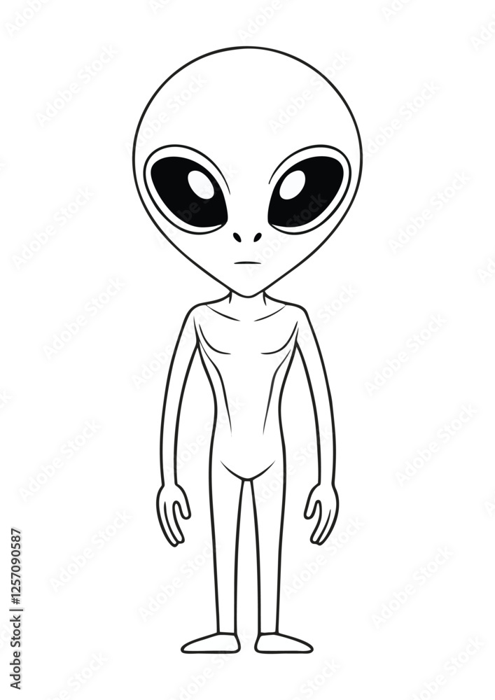 coloring page, simple black lineart illustration of a alien on white ...