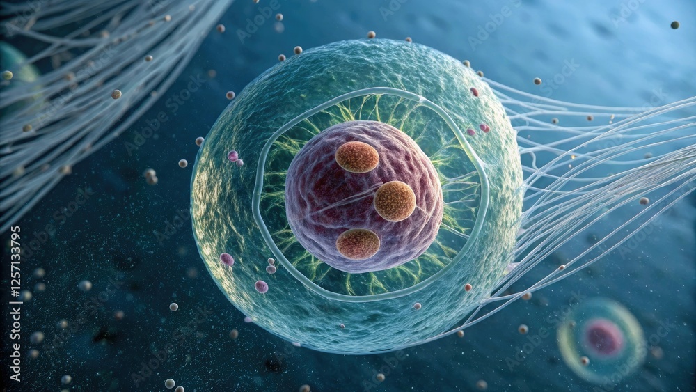 Mitotic spindle in animal cell during division, metaphase, microtubules ...