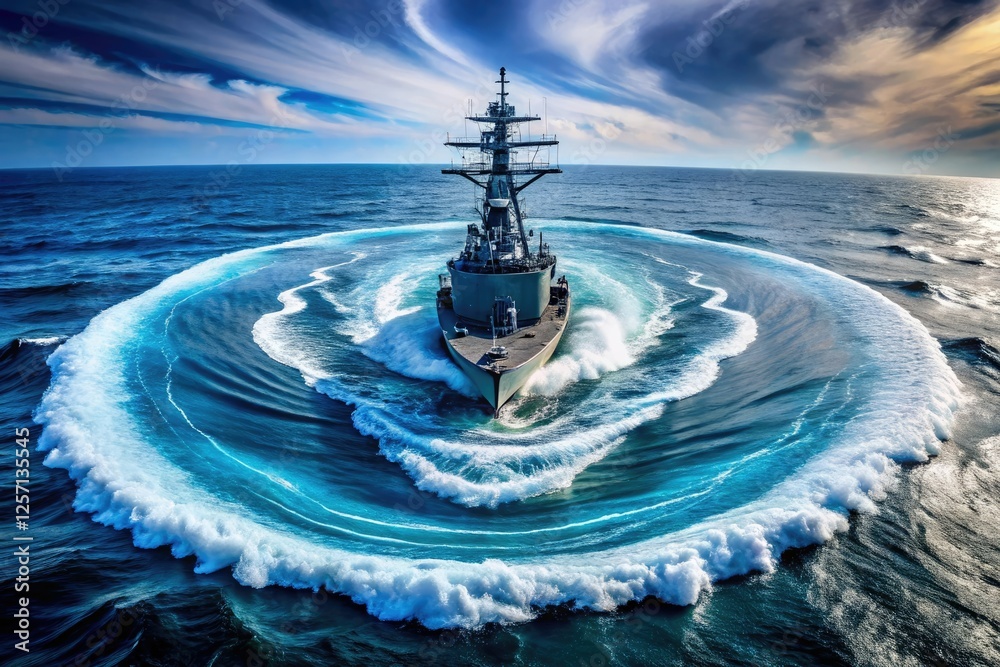 Ilustracja bez tantiem: Navy ship's propeller creates a whirlpool in ...