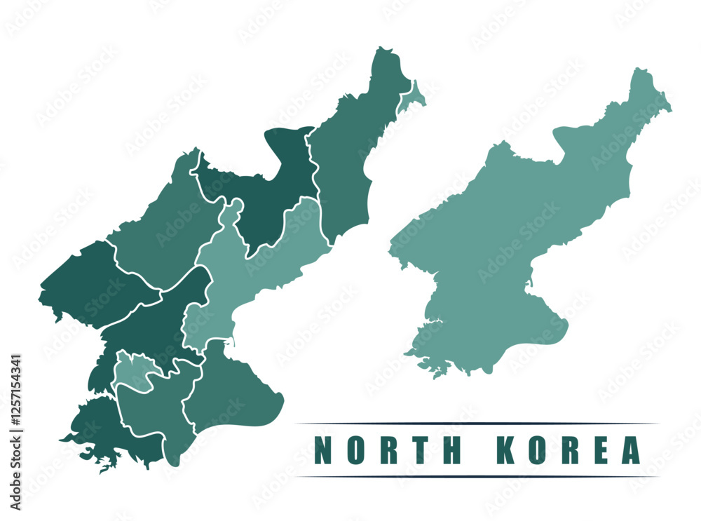 North Korea simple flat political map with states border Stock Vector ...