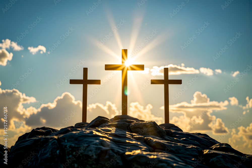 Good Friday and Easter:Jesus Christ, there are three crosses on the ...