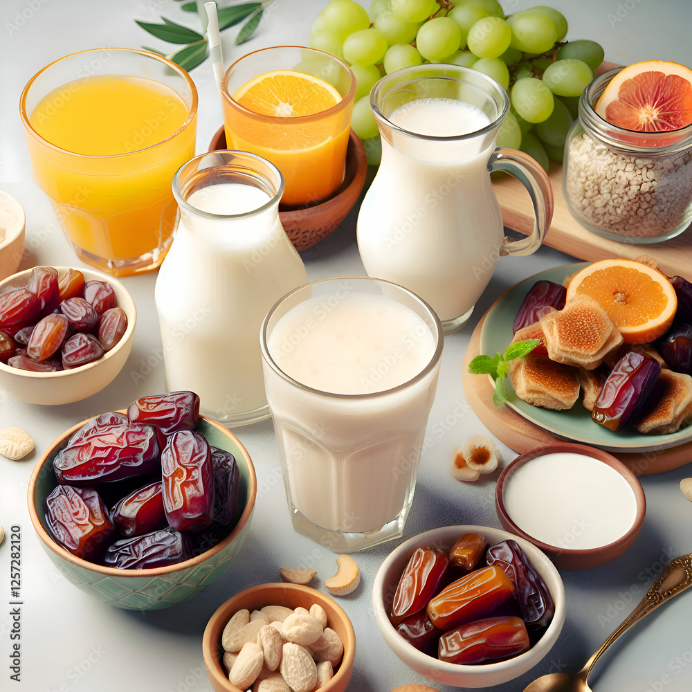 breakfast with milk and fruitsHydration,Drink,Food,Fruit,Water,Healthy ...