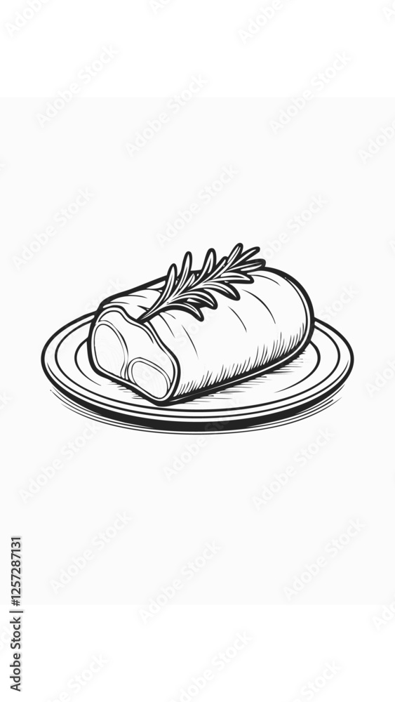 Cute Beef Pork Meat Food Eatery Meal Coloring Kid Book Page in Black ...