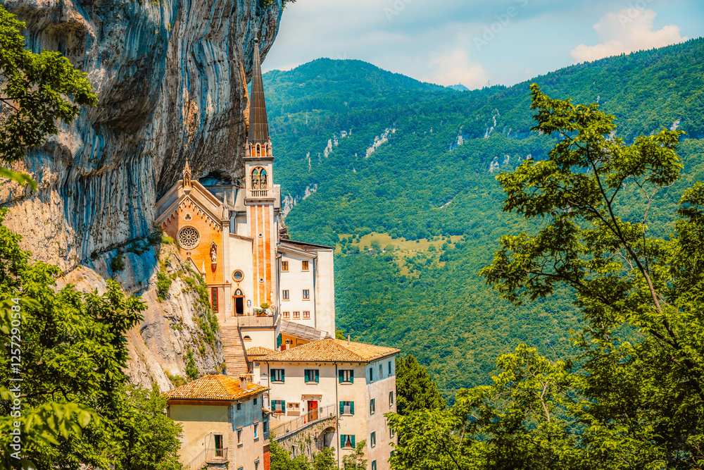 Sanctuary of the Madonna della Corona. Italian Alps, Ferrara di Monte ...