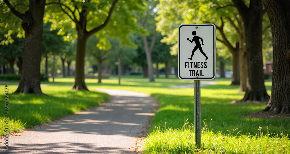 Walking path sign in park for recreational activity and urban ...