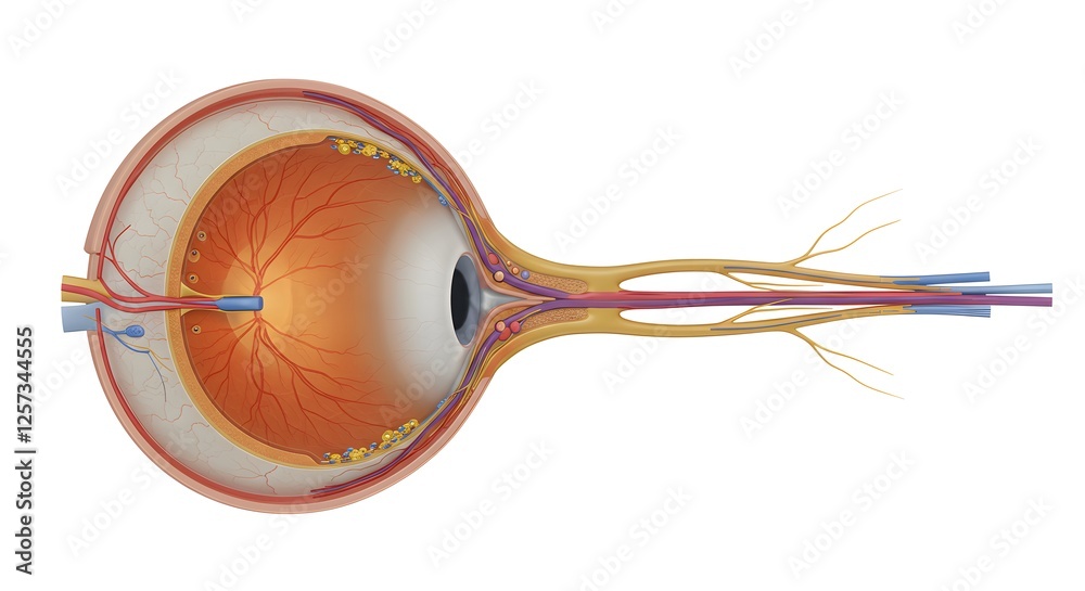 Human Eye Anatomy Cross Section Showing Retina and Optic Nerve Stock ...