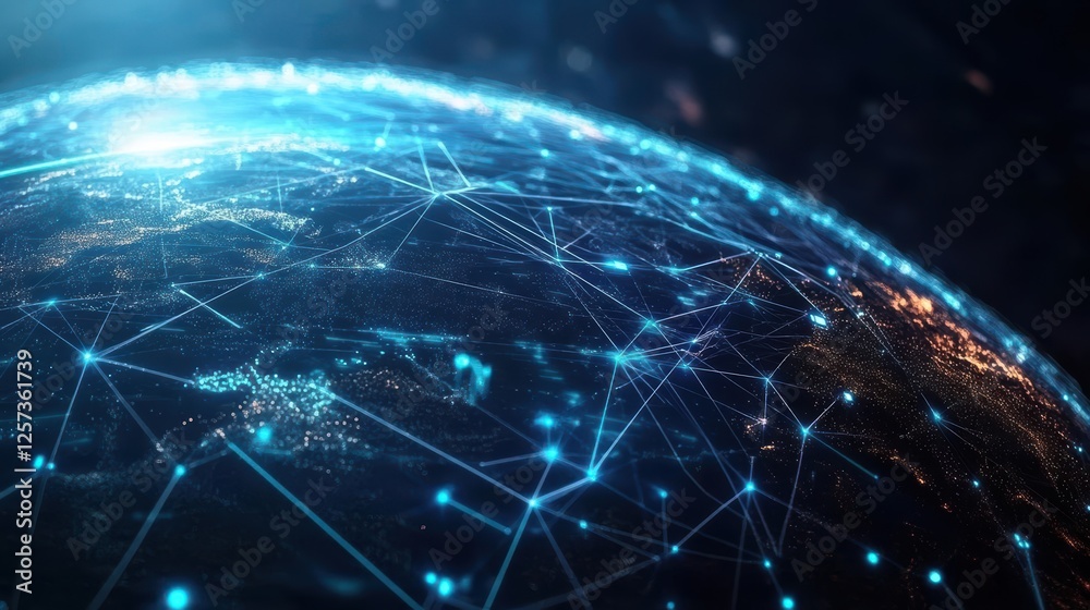 Globe with a network of interconnected lines representing global ...