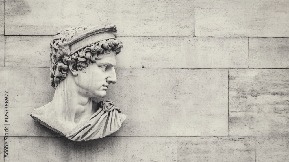 Marble bust, classical sculpture, stone wall, building facade ...