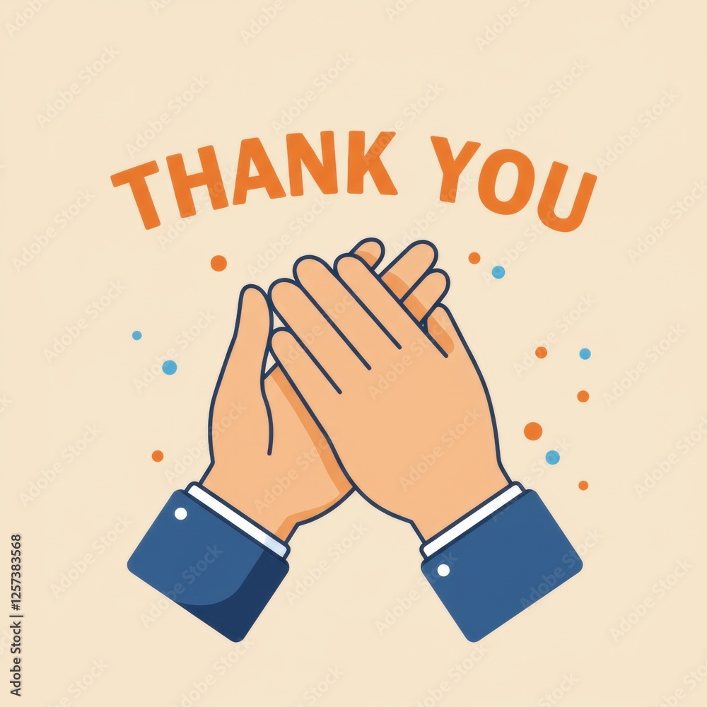 Cartoon hands clapping with thank you message and confetti on beige ...