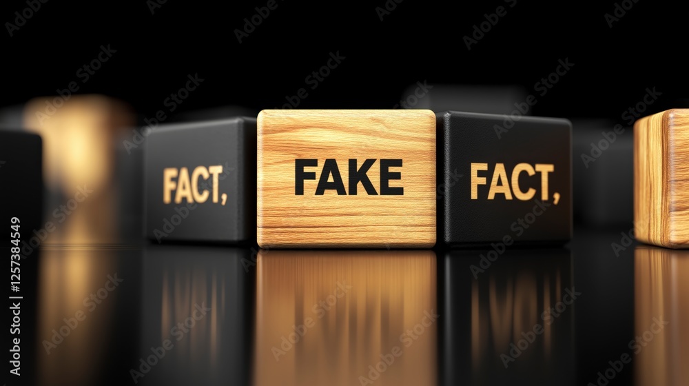 Wooden Blocks Showing the Contrast Between Fact and Fake in a ...