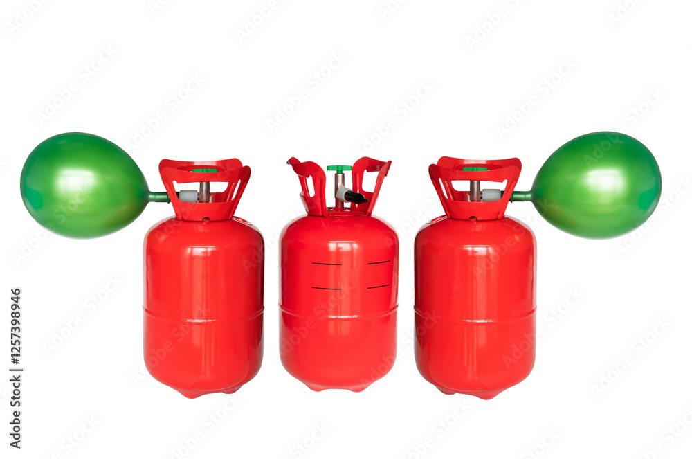 red helium gas cylinder for inflating balloons isolated on white ...