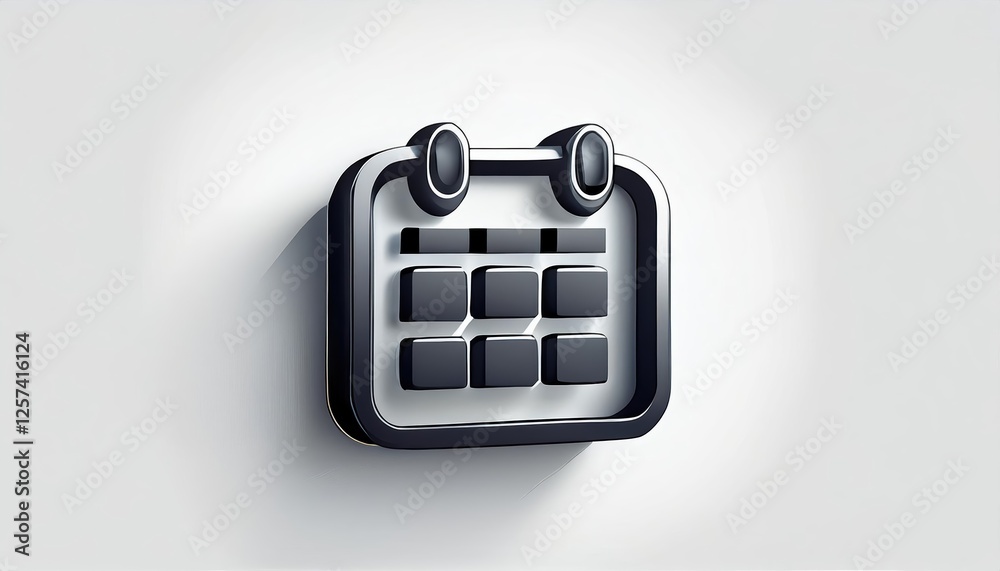 Dark metal extruded calendar icon featuring a sleek design with rounded ...