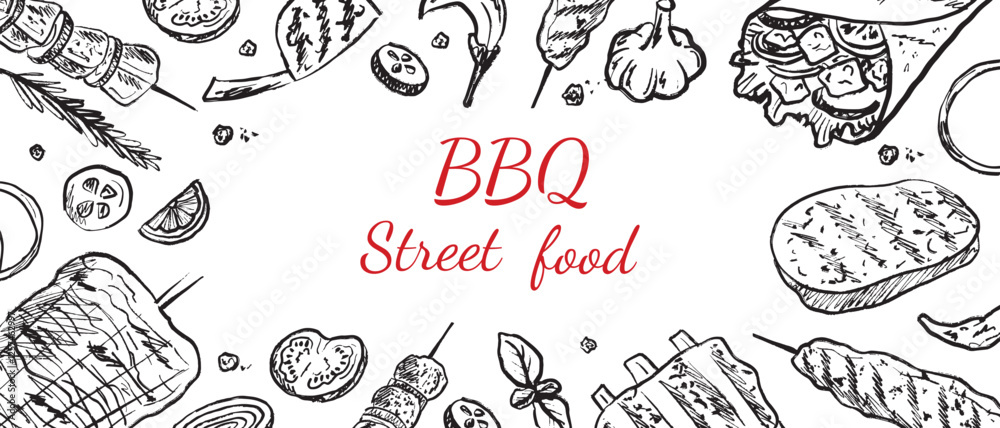 Menu design for barbeque, street food cafe. Shawarma, doner kebab ...
