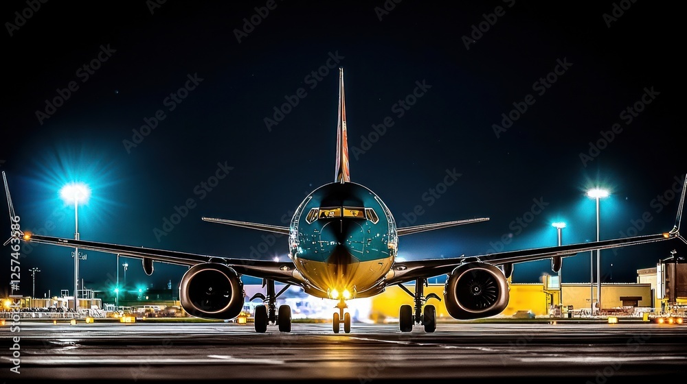 Night Flight: Boeing 737 at the Airport Runway Stock Illustration ...