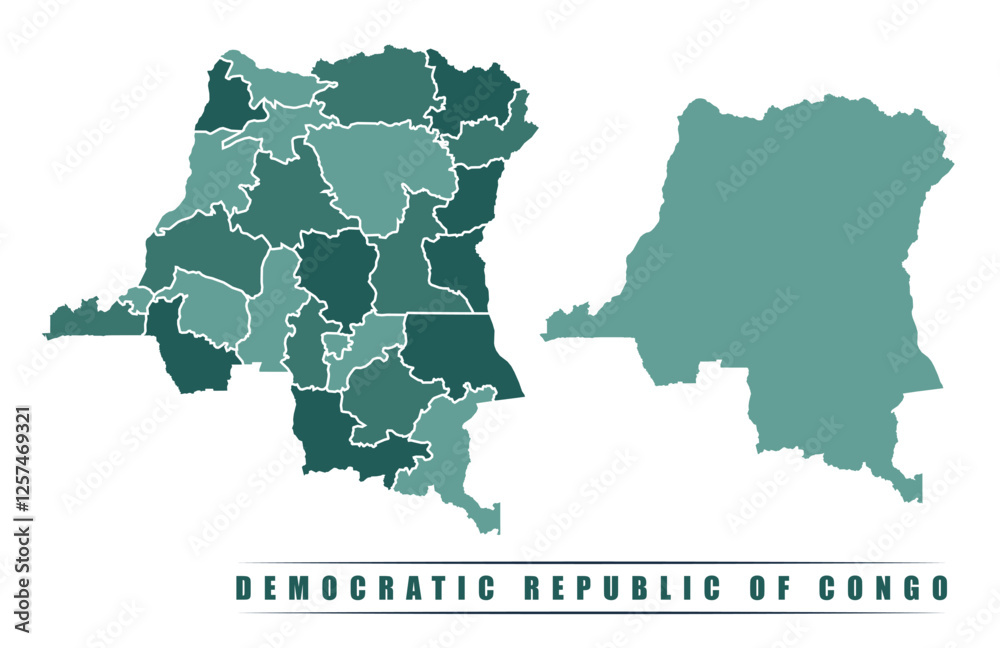 Democratic Republic of the Congo simple flat political map with states ...