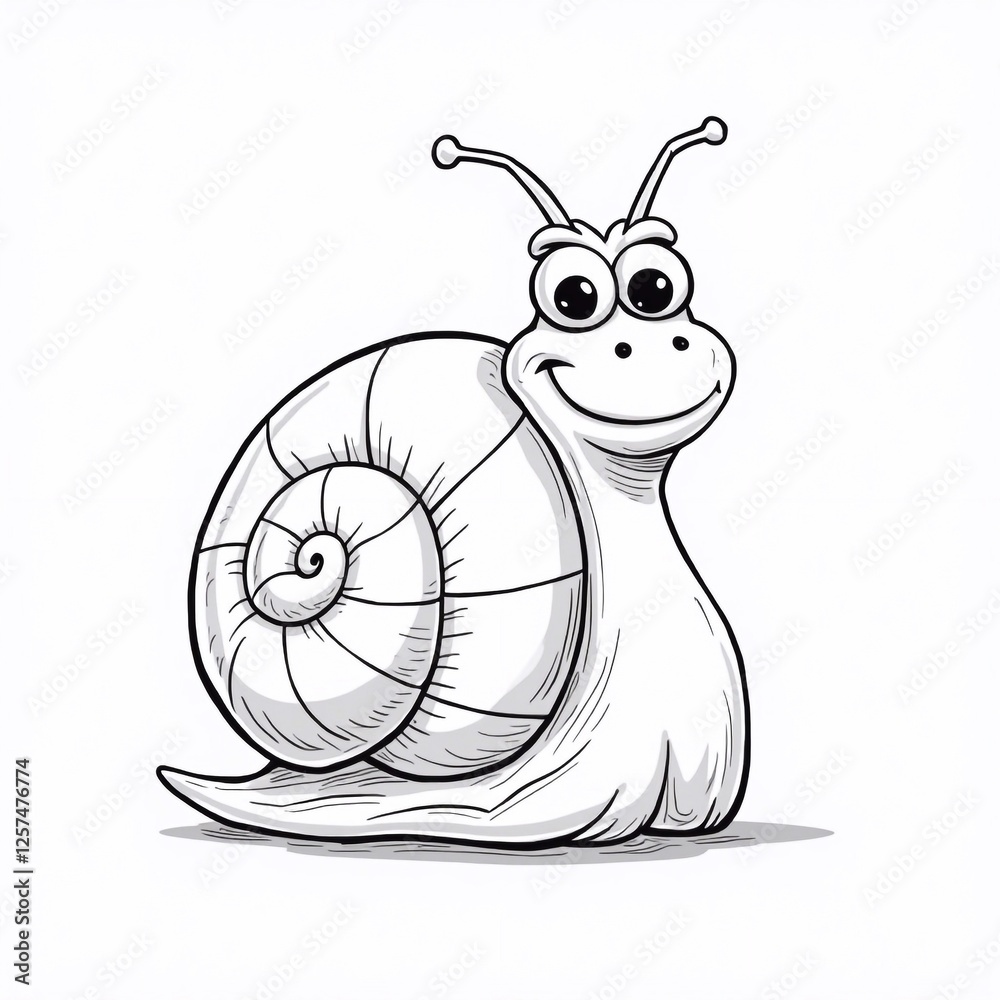 Easy coloring pages for kids, vector, cute snail, black and white ...