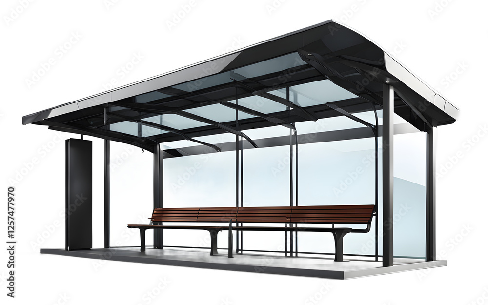 A modern bus stop shelter with a transparent glass roof, isolated on a ...